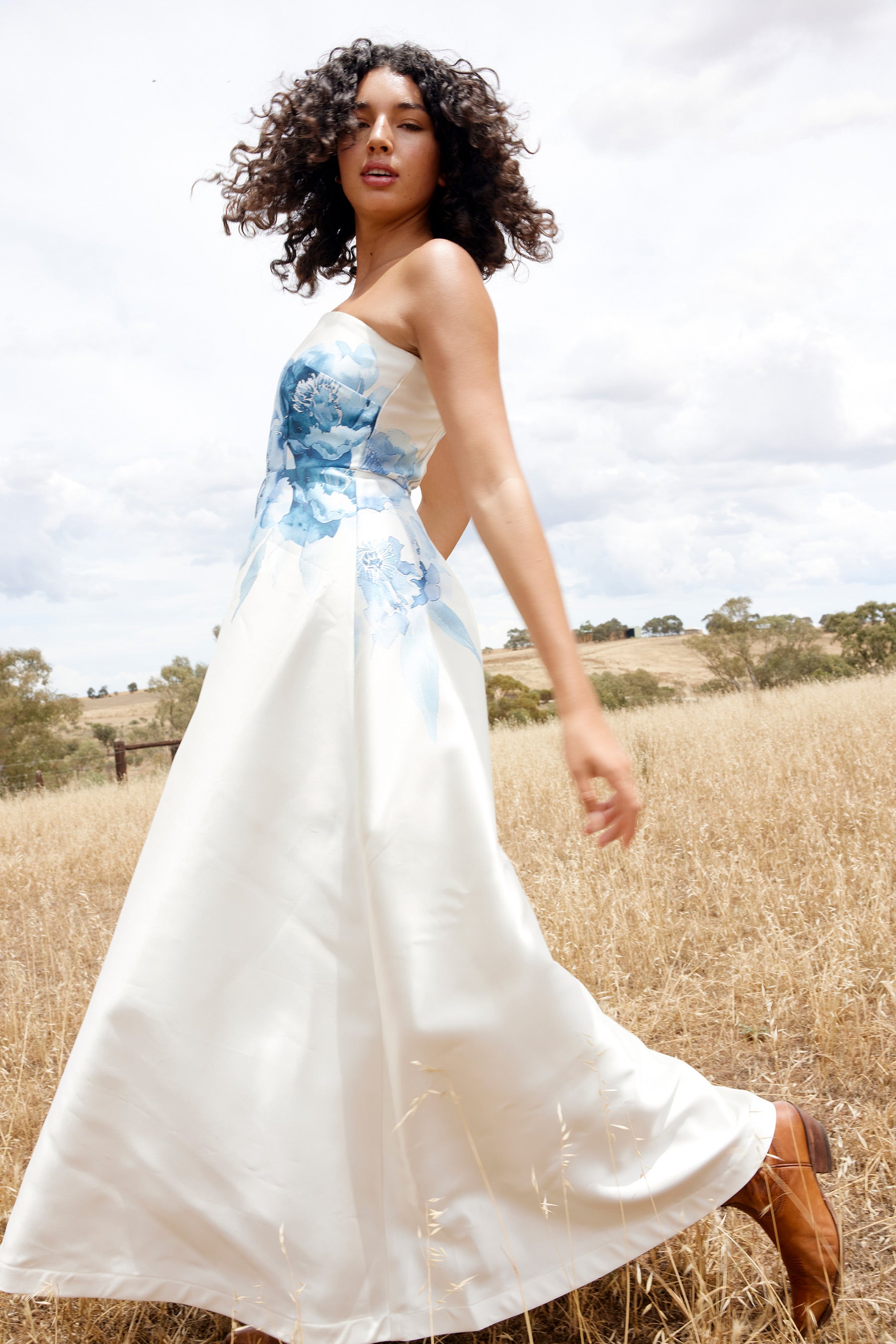 AUDREY GOWN IN ANTIQUE CERULEAN PEONY – Aston Studio